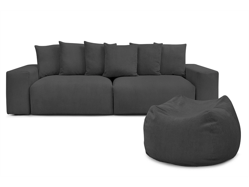 Divano con pouf BOBOCHIC VOLTAIRE Tessuto a coste grigio scuro ...