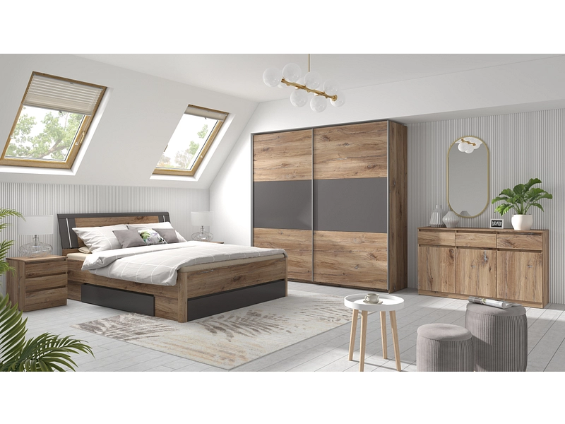 Lit SATURN 160x200cm décor chêne flagstaff - Conforama CH