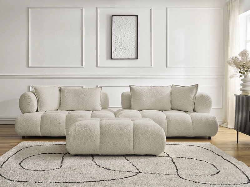 Sofa mit Hocker BOBOCHIC ALYA Boucle-Stoff beige - Conforama CH