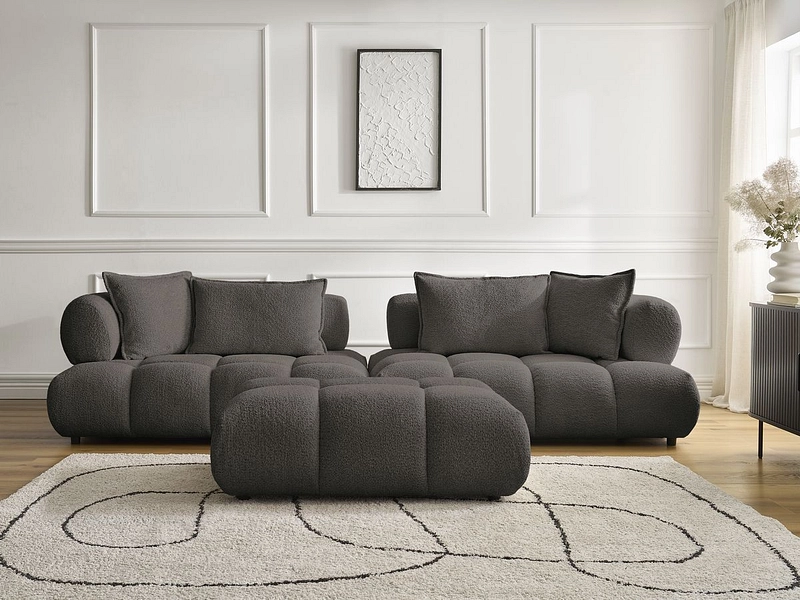 Sofa mit Hocker BOBOCHIC ALYA Boucle-Stoff rotbraun - Conforama CH