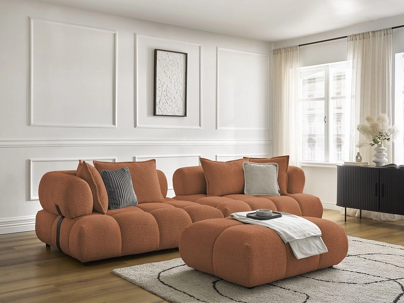 Sofa mit Hocker BOBOCHIC ALYA Boucle-Stoff orange - Conforama CH