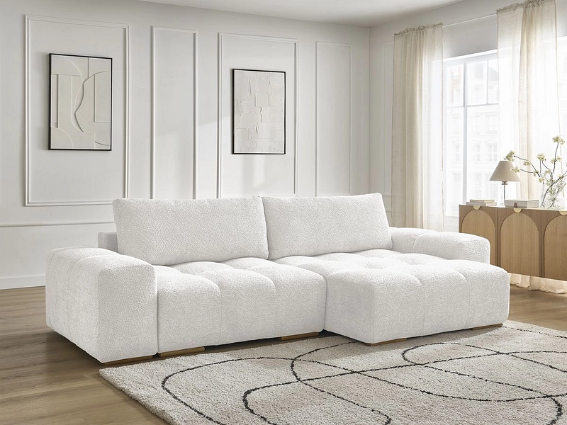Canapé d'angle BOBOCHIC ANAKIN Tissu bouclette blanc - Conforama CH