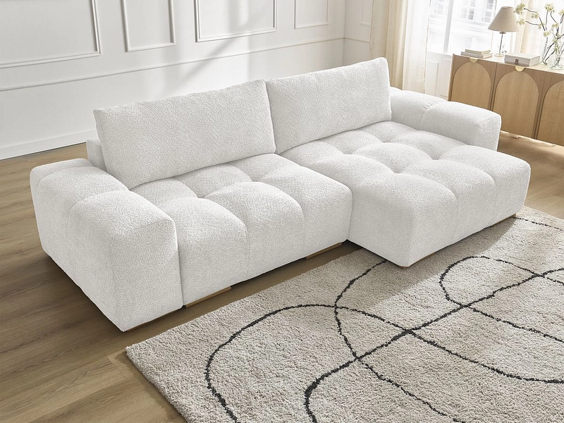 Canapé d'angle BOBOCHIC ANAKIN Tissu bouclette blanc - Conforama CH